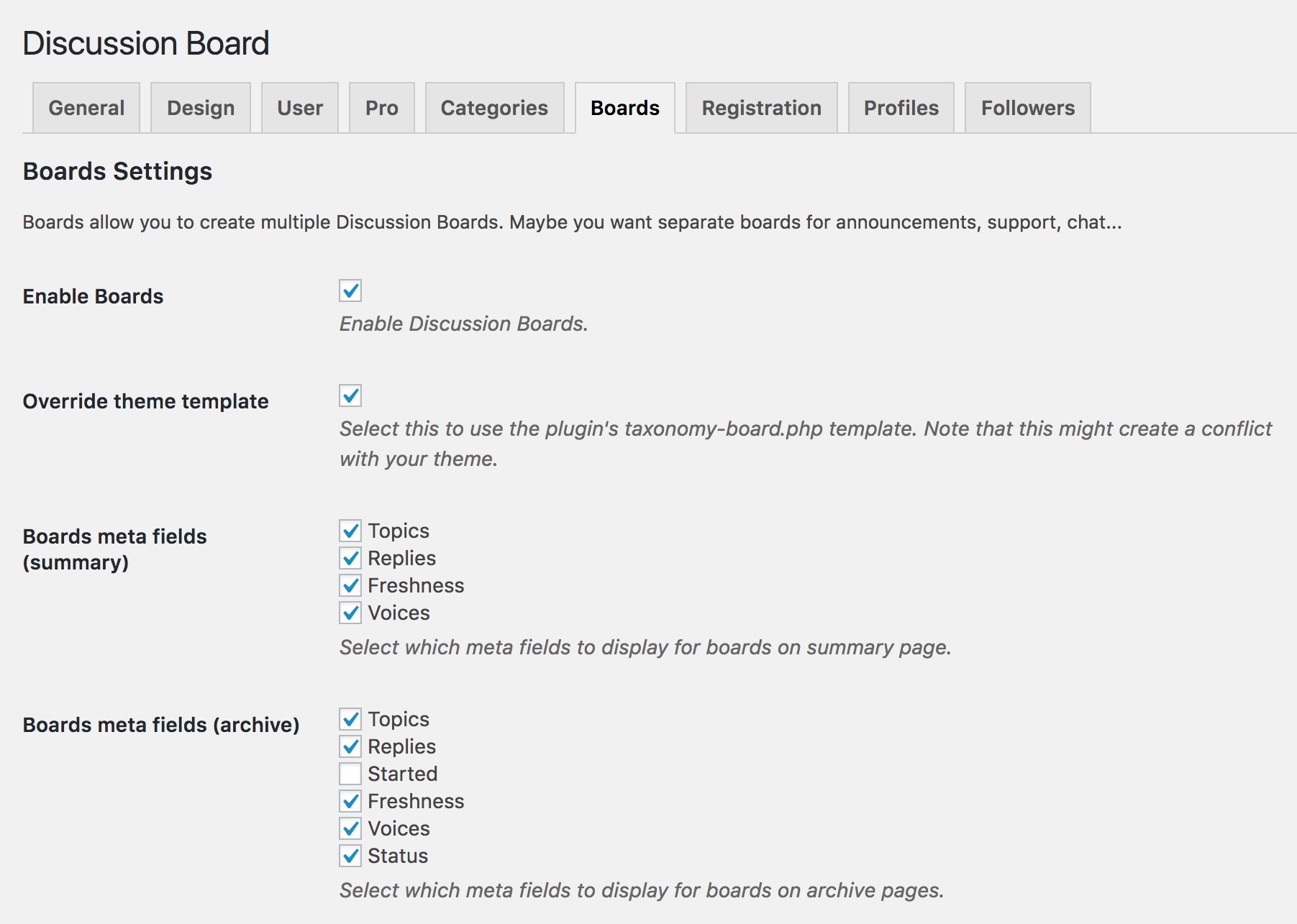 Status – WP Discussion Board