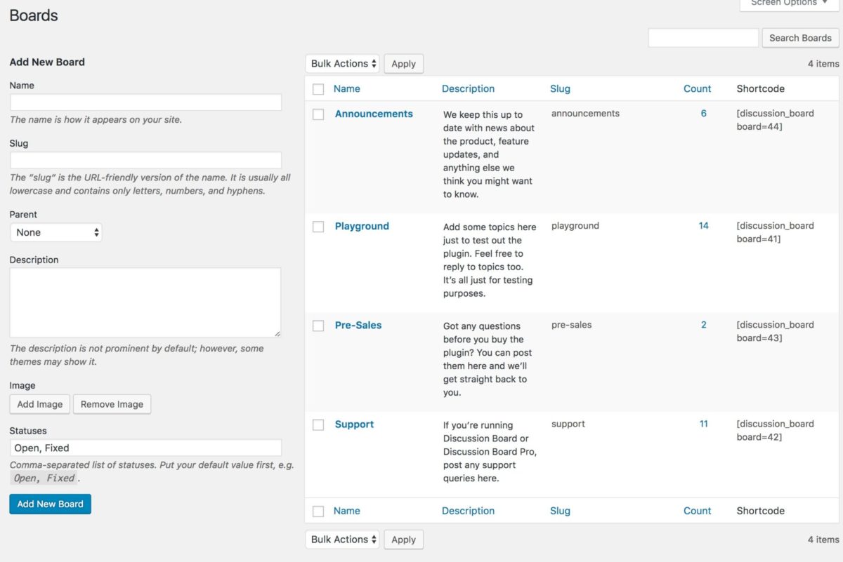 Status – WP Discussion Board